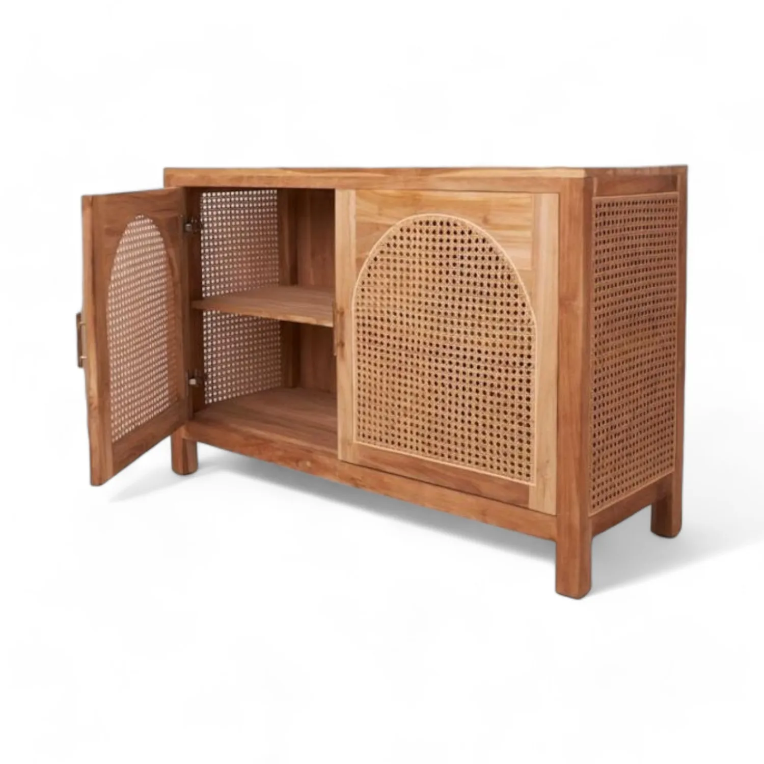 Handcrafted Natural Unfinished Sap Teak Wood Rattan Console Storage TV ...