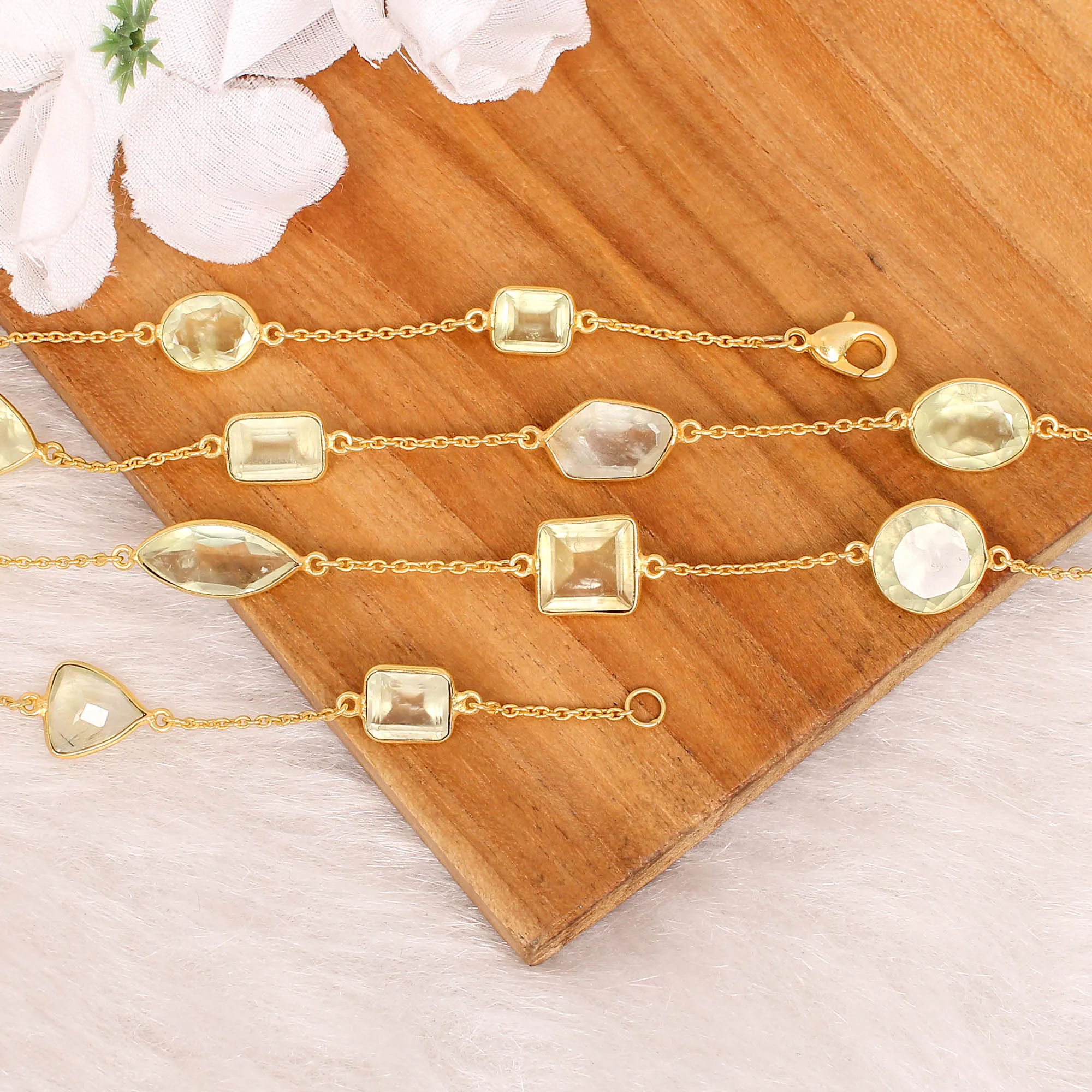 Natural Prehnite Gold Plated 22 Inches Long Chain Bezel Set Necklace ...