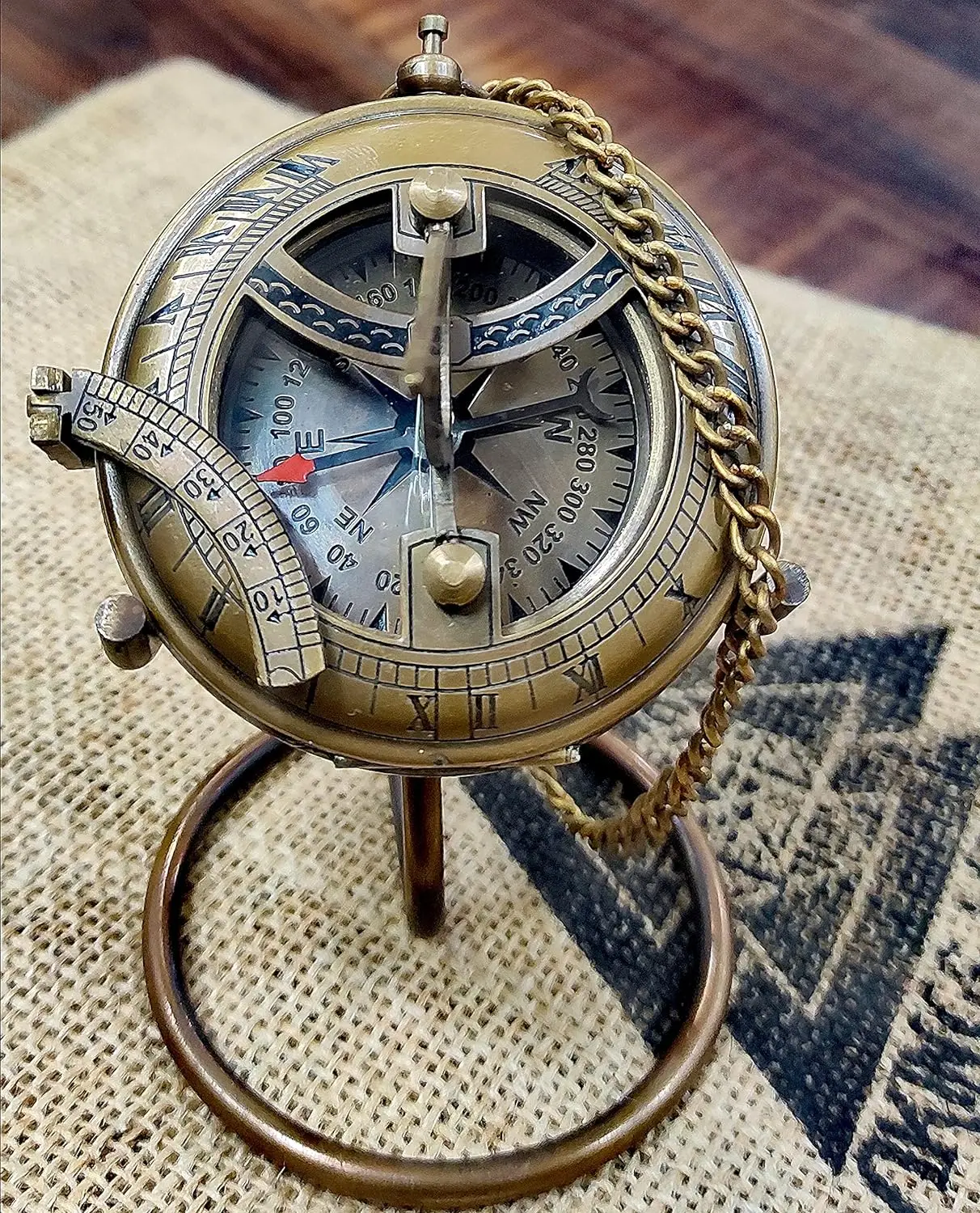 Sundial Compass 3'' with Display Stand or Leather Case-Perfect Desk Accessory & Nautical ...