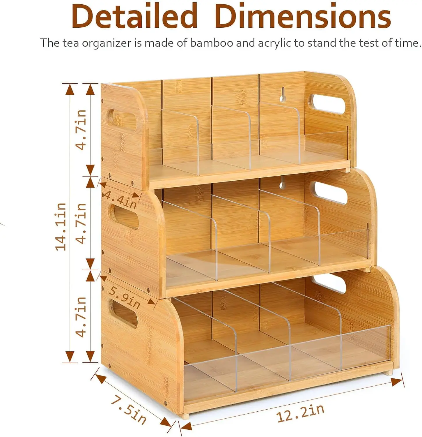 Bamboo Tea Bag Organizer,Tea Storage/holder With 3-layer Stacked Design ...