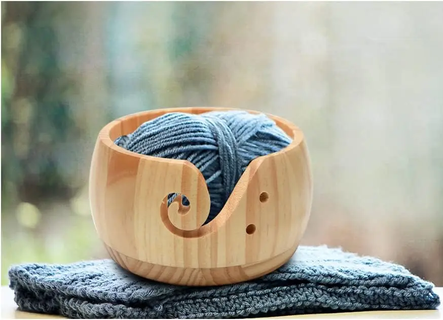 Bamboo Yarn Bowl,Handmade Wooden Yarn Storage Bowl With Holes,Knitting ...