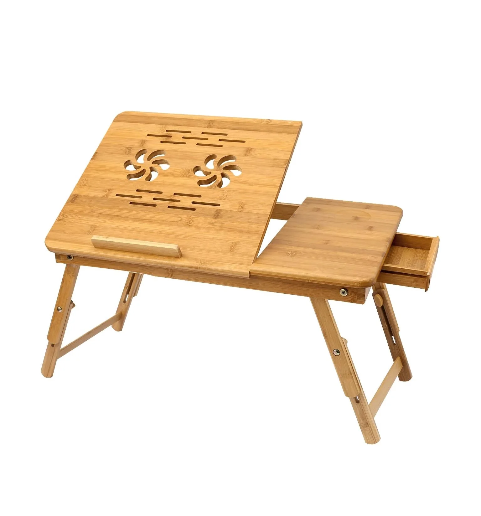 Bamboo Laptop Desk, Adjustable Portable Breakfast Serving Bed Tray with ...
