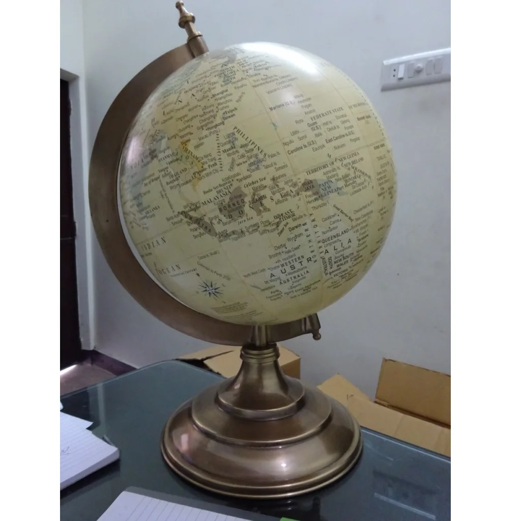 Rotating World Globe With Stand Black Colored Metal Copper Finishes ...
