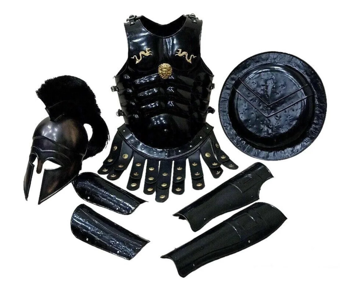 Medieval Roman Muscle Jacket Greek Corinthian Helmet With Feather Arm ...