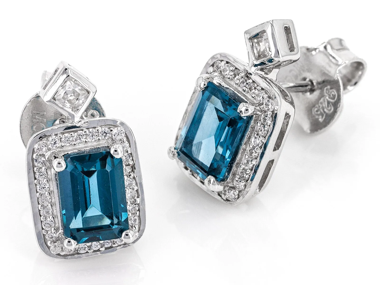 Teal Lab Created Spinel Rhodium Over 925 Silver Earrings Sterling ...