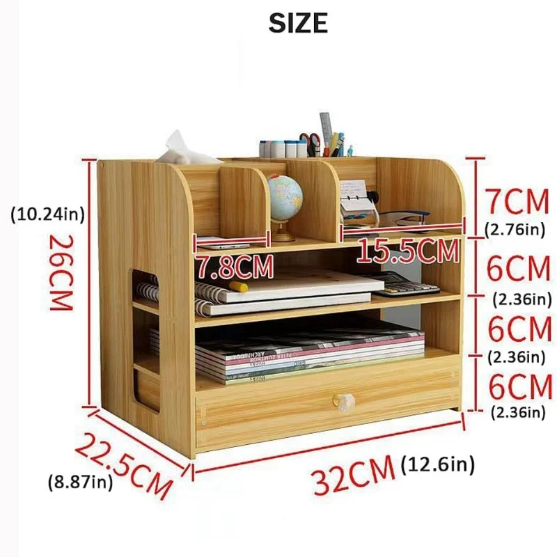 Wooden Bamboo Multi-function Desktop Organizer Bookshelf Tissue Boxed ...