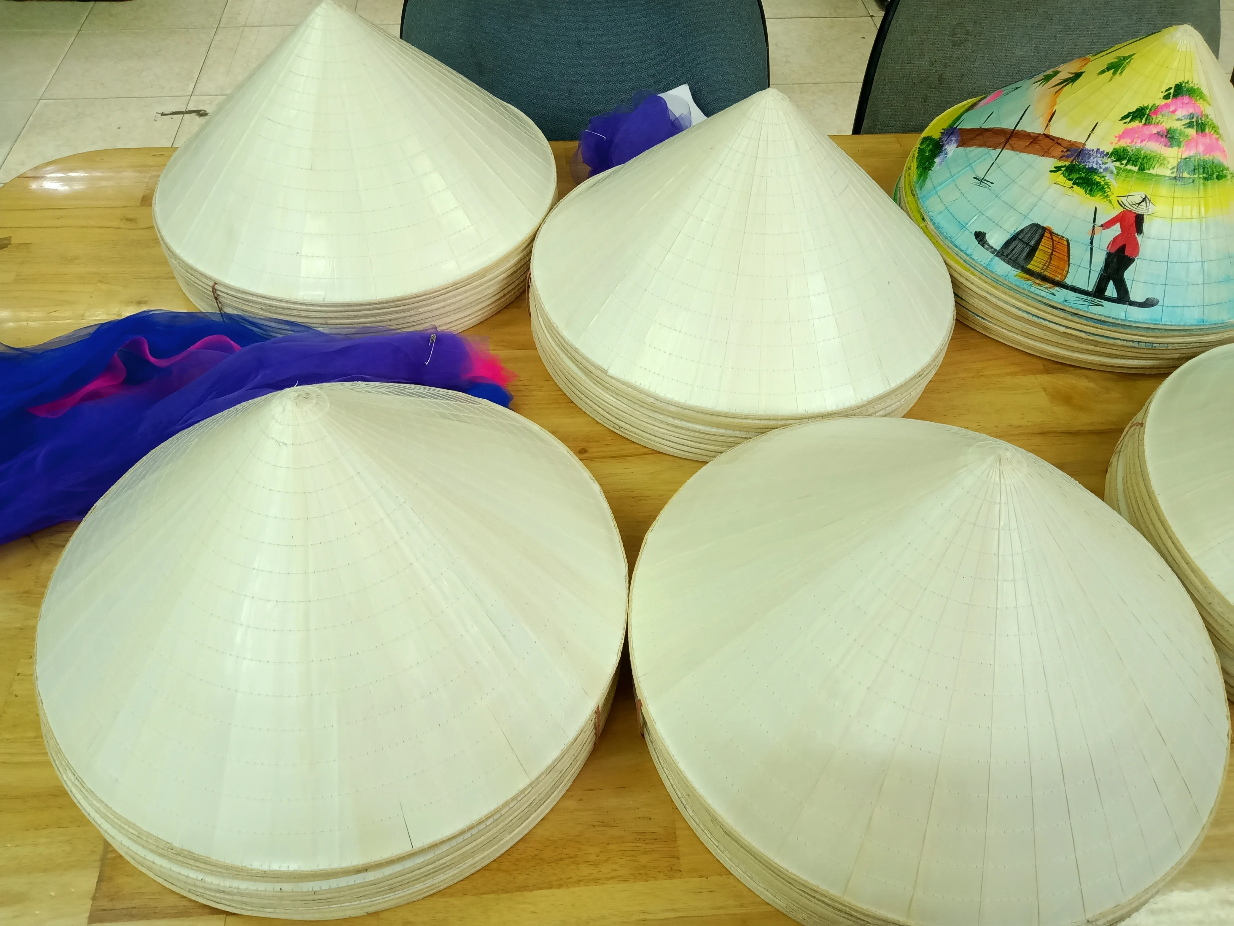 Vietnam Traditional Art Embroidery Painted Conical Hat Pyramid Shaped ...