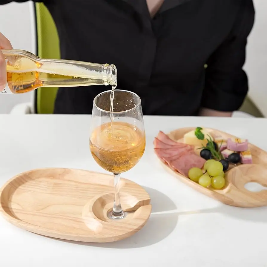 Premium Quality Wooden Round Appetizer Plate and Wine Glass Antique ...
