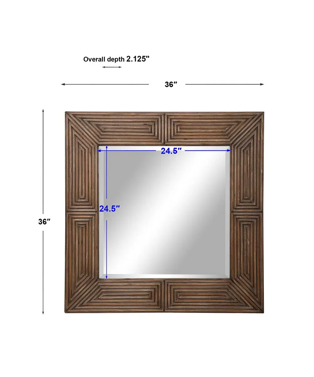 Wooden square Shape Mirror Wall Mounted Modern Make up Mirror Decor for ...