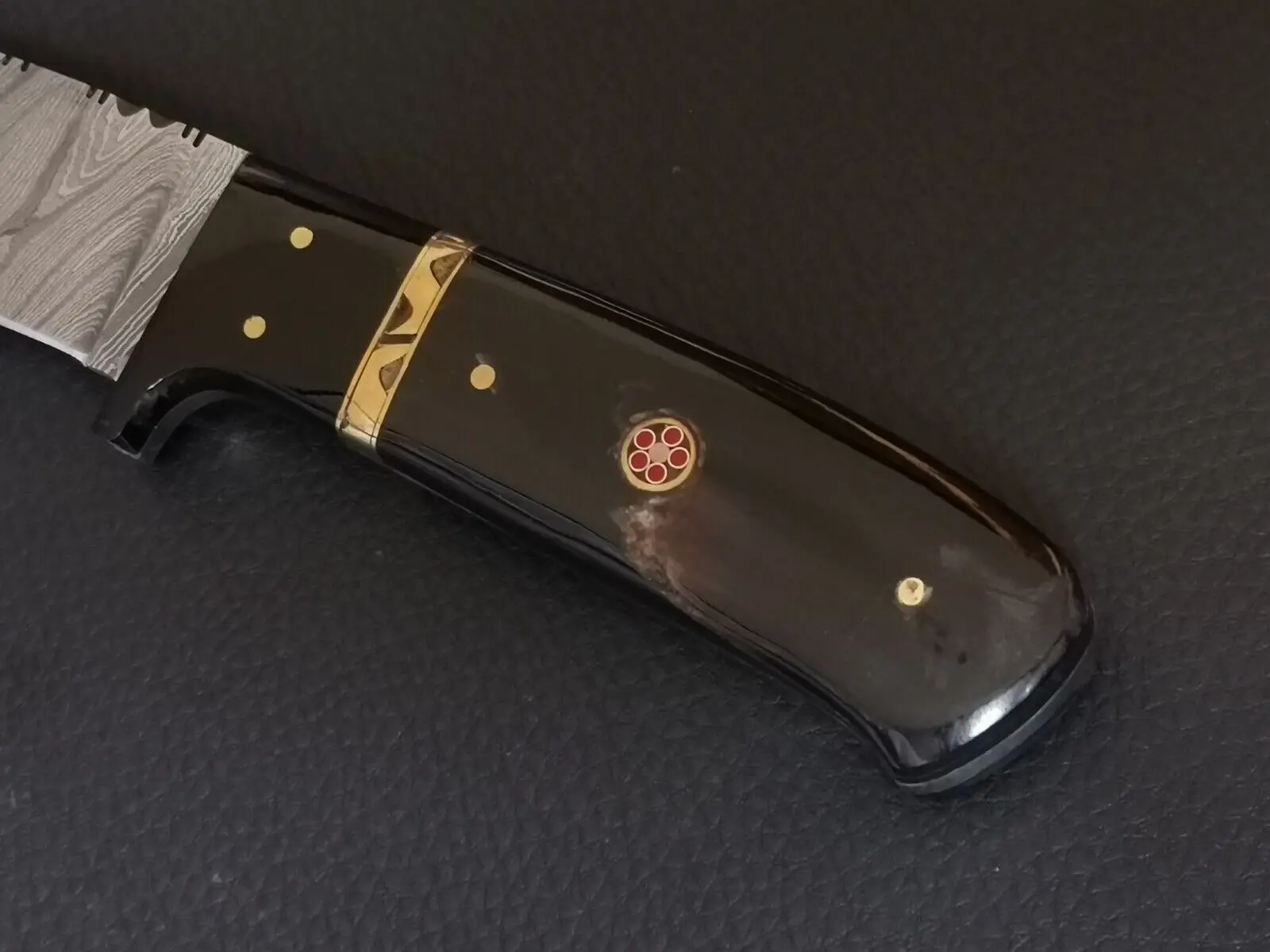 Handmade Hunting Knife Damascus Steel Buffalo Horn Outdoor Camping ...