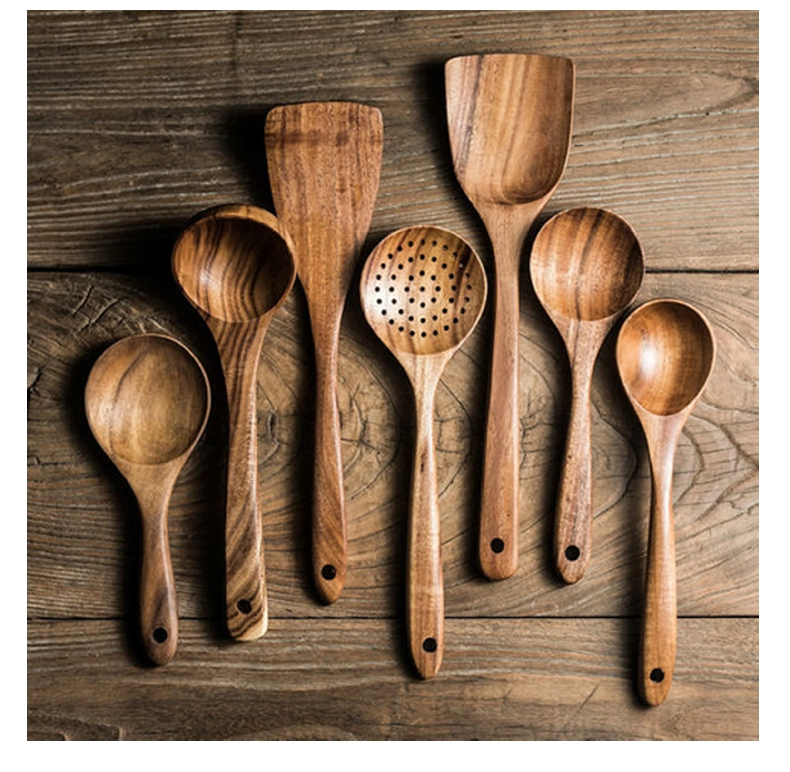Wooden Utensil Set Natural Wood Cookware Tilly Living Premium Wood ...