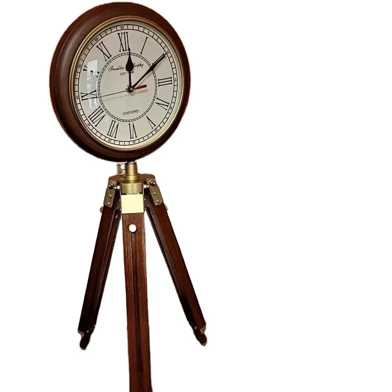 Handmade Wooden Tripod Clock Aluminum Brass Hardwood Stand Adjustable ...