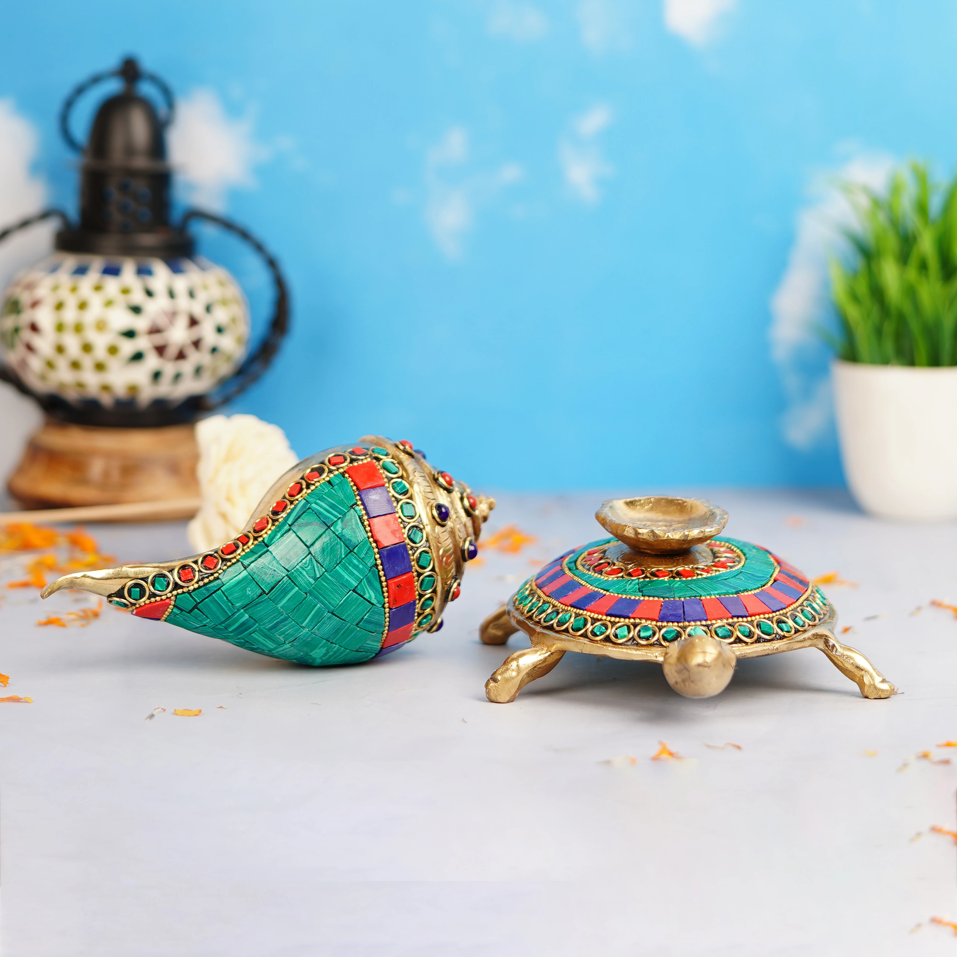 Handcrafted Brass Tortoise And Shankh Vastu Home Decor Feng Shui Symbol ...