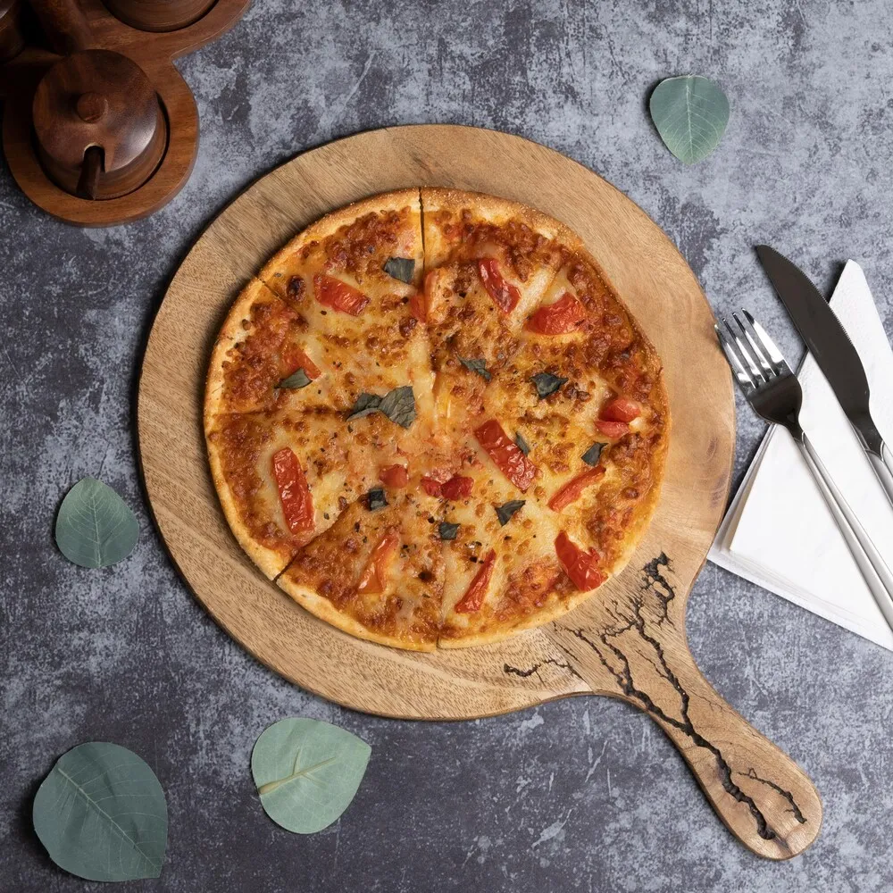 Round Wooden Serving Pan Pizza Platter For Home Cafe Kitchen Restaurant ...
