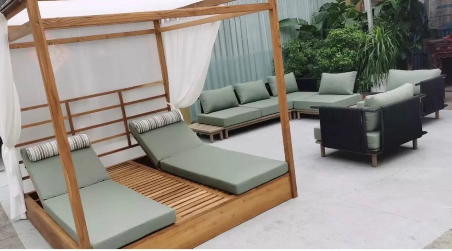 Outdoor cabana daybed with canopy teak base and cushions for hotel ...