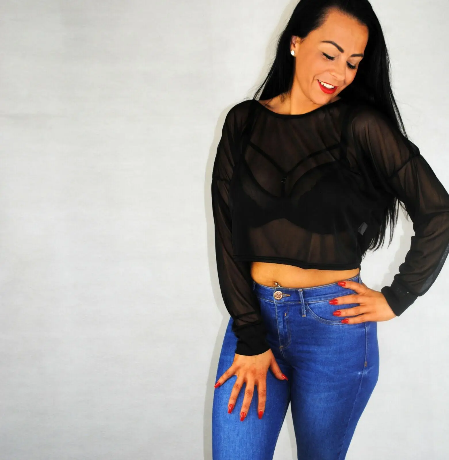 Oversize Short Sleeve Sexy Mesh Sheer Crop Tops \ Wholesale Transparent ...