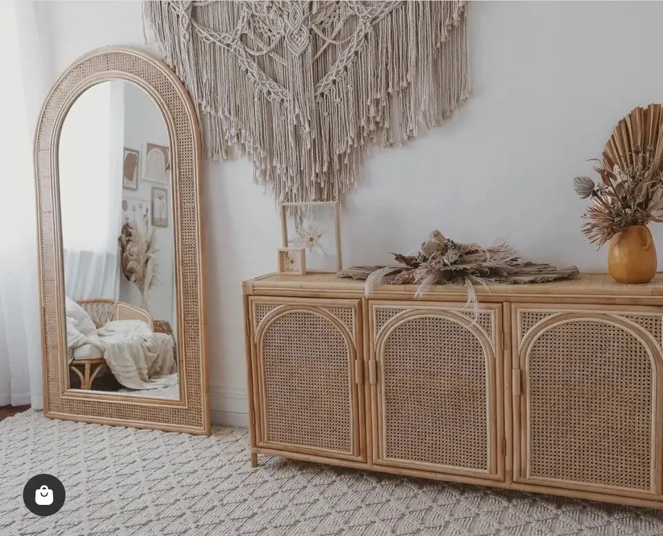 Contemporary Style Mirror Vertical Rattan Decorative Mirror For Every ...