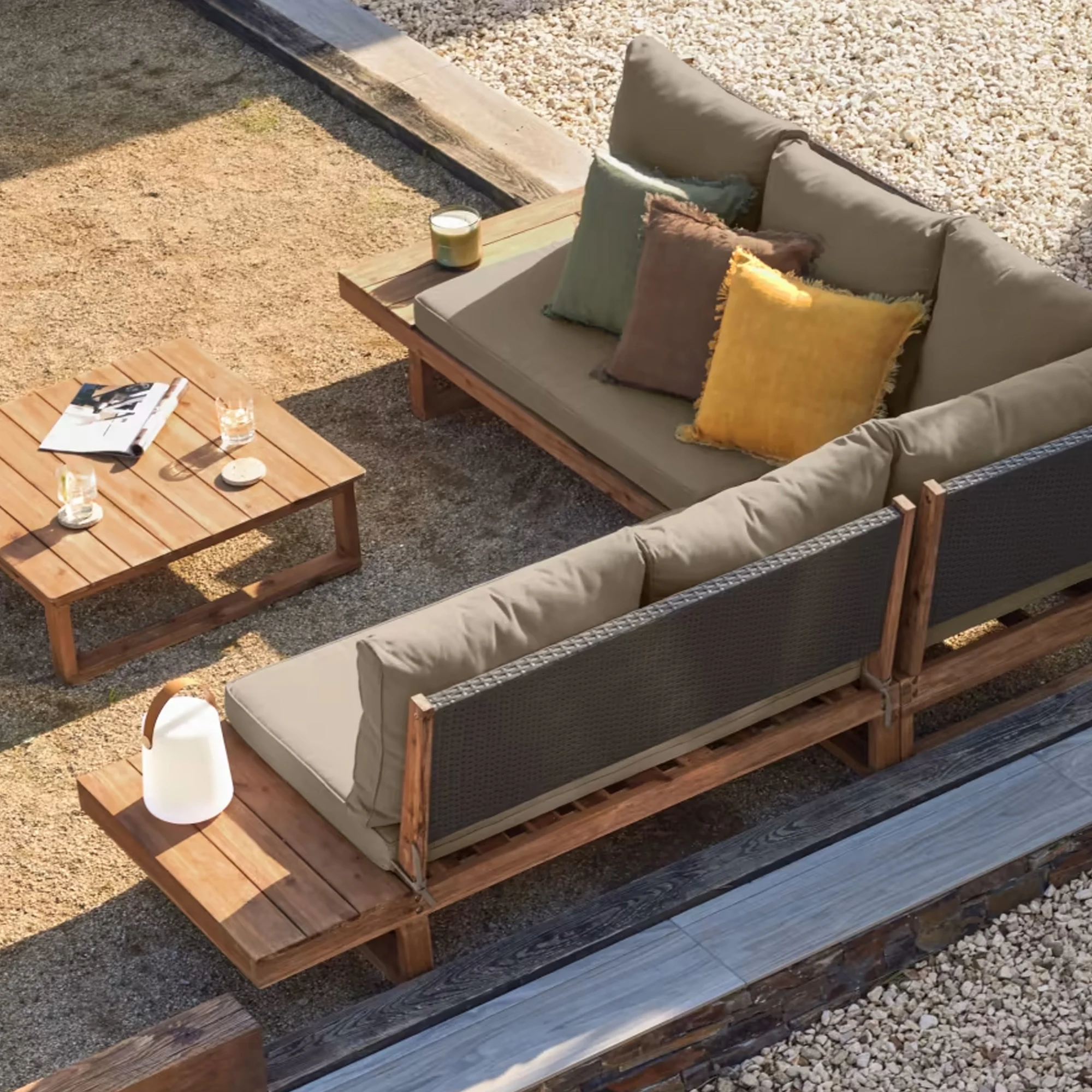 户外现代沙发套装天然柚木，带优质靠垫-jisoo - Buy 花园家具柚木餐厅家具用餐套装户外家具庭院家具花园套装户外木制花园套装,实木柚木花园套装户外沙发套l形桌椅餐具户外现代餐具,木质户外 ...