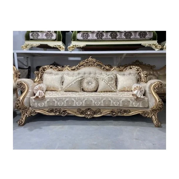 Designer Wooden Royal 4 Seater Sofa Gold Living Room Furniture Hand ...
