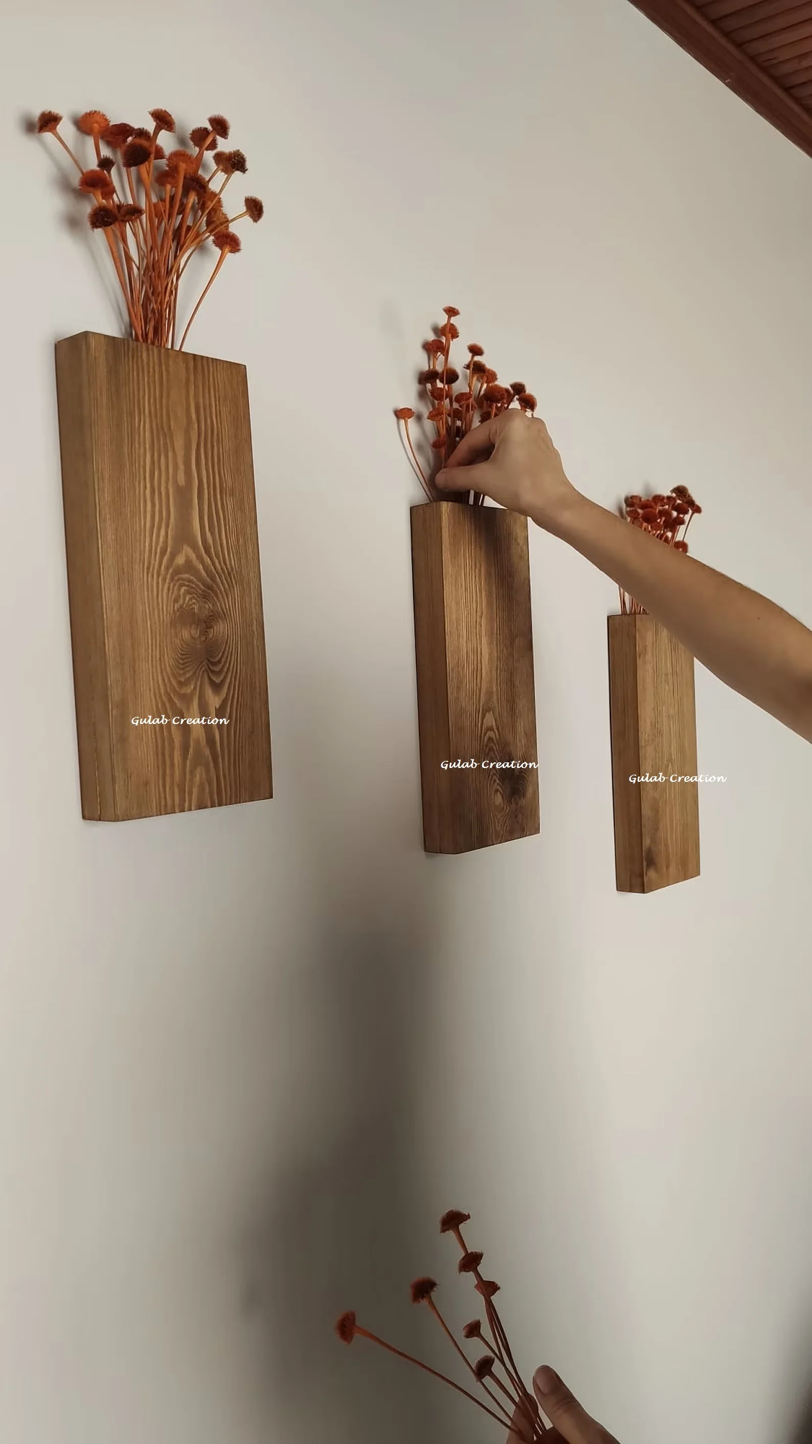 Wall Mounted Wooden Hanging Vase Rack for Greenery and Dried Flowers ...