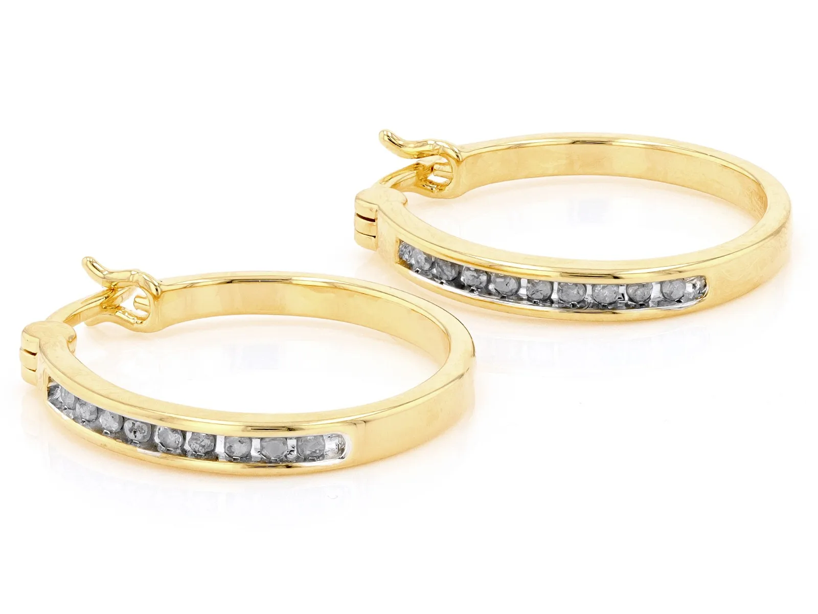 White Diamond 14k Yellow Gold Over 925 Sterling Silver Set Of 2 Hoop Earrings,Elegant Fine ...