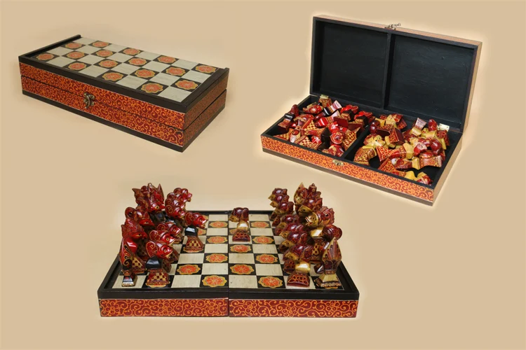 Luxury Chess Set Wooden Ramayana Figures With High Quality Chess Board ...