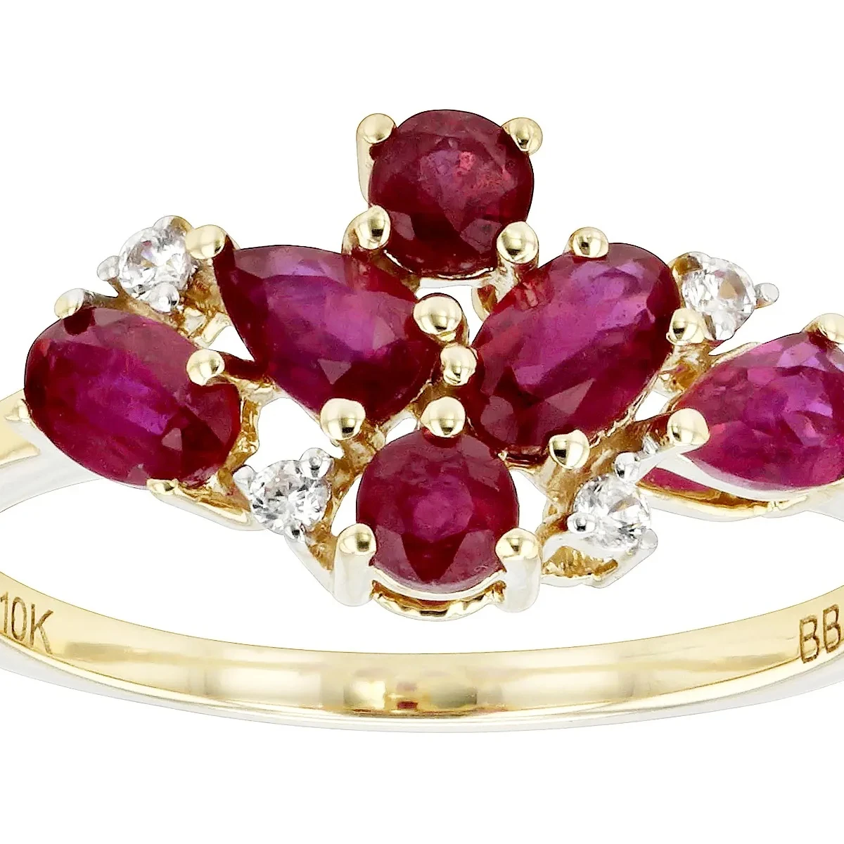 Crimson Radiance: Red Mahaleo Ruby 10k Yellow July Birthstone Gold Band ...