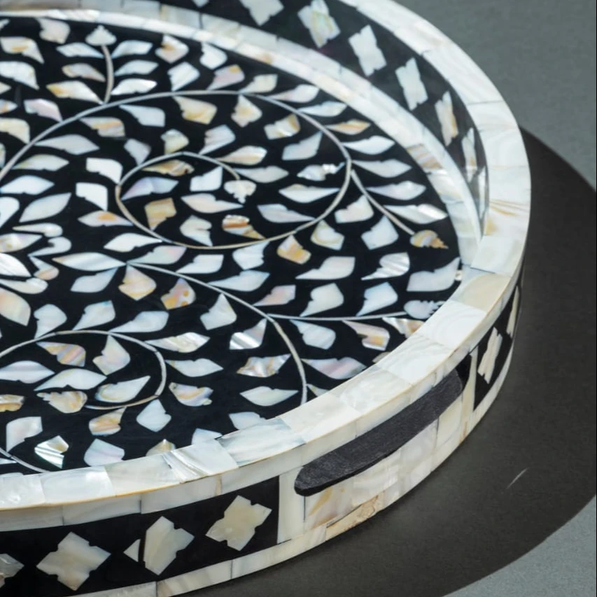 Super Quality Bone Inlay Round Serving Tray Ramadan Dish Platter For ...