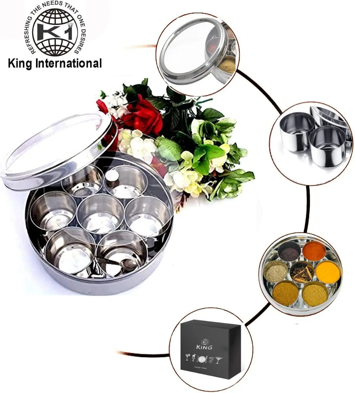 Stainless Steel Seasoning Box With Spoon Condiment Container Set Spice ...