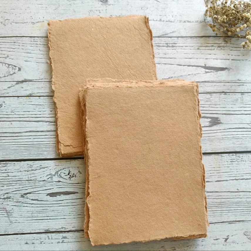 Brown Kraft Cotton Paper A4 Size Handmade Deckle Edge Cotton Rag Paper ...