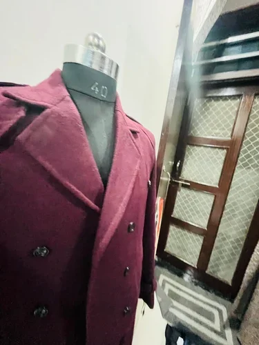 Super Sell 2024 Men Wool Maroon Long Coat With Long Coat Full Sleeves ...