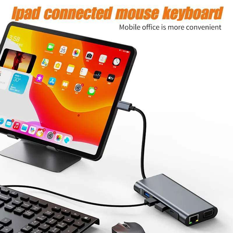 10 In 1 Usb Type C Adapter Hub Dock With 3 Usb 3.0 Port Hdmi Vga 100m ...