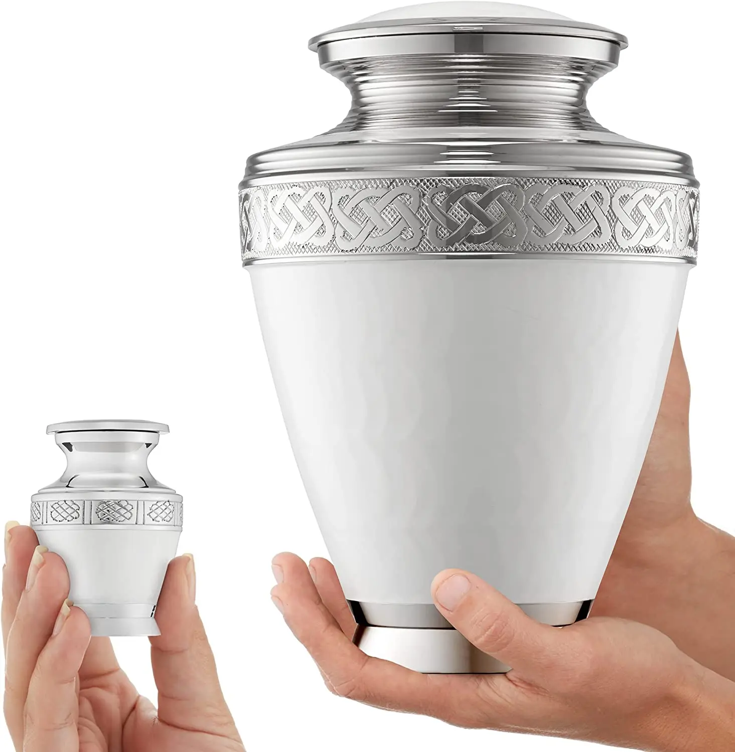 White And Silver Handcrafted Cremation Urn Funeral Ashes Urn For Adults ...