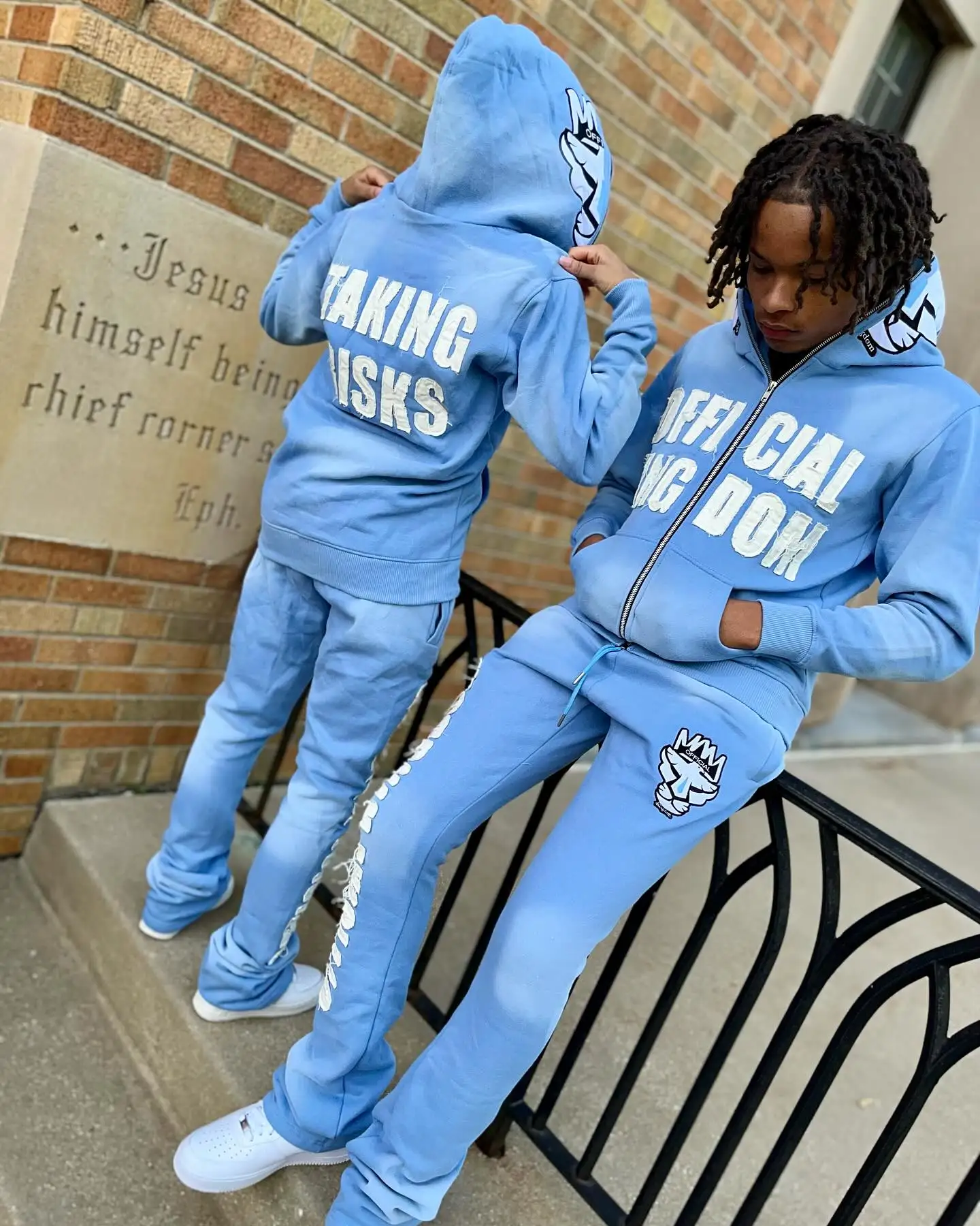 Custom Sweat Jogger Stacked Pants Set Tracksuits for Men