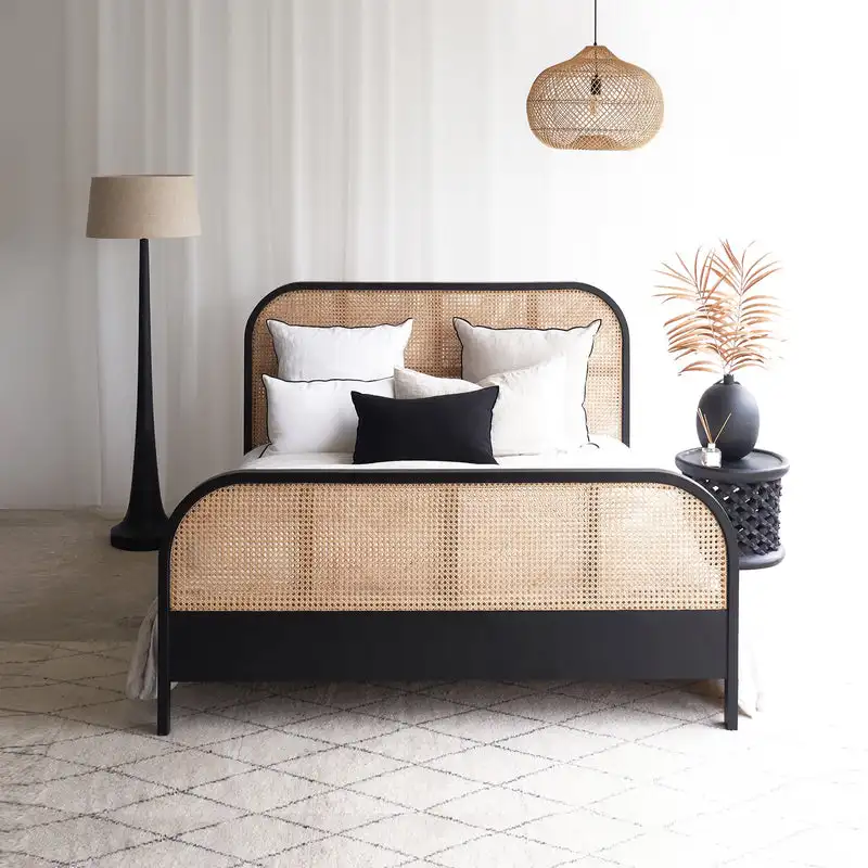 Teak Cane Bed Frame - Modern Style Bedroom Furniture