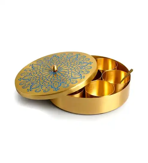 Exclusive Lane 'floral-etched' Handcrafted Brass Indian Spice Box With ...