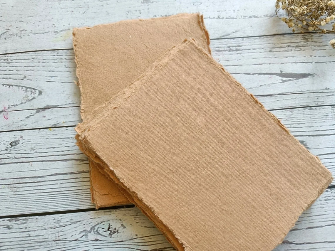 Brown Kraft Cotton Paper A4 Size Handmade Deckle Edge Cotton Rag Paper ...