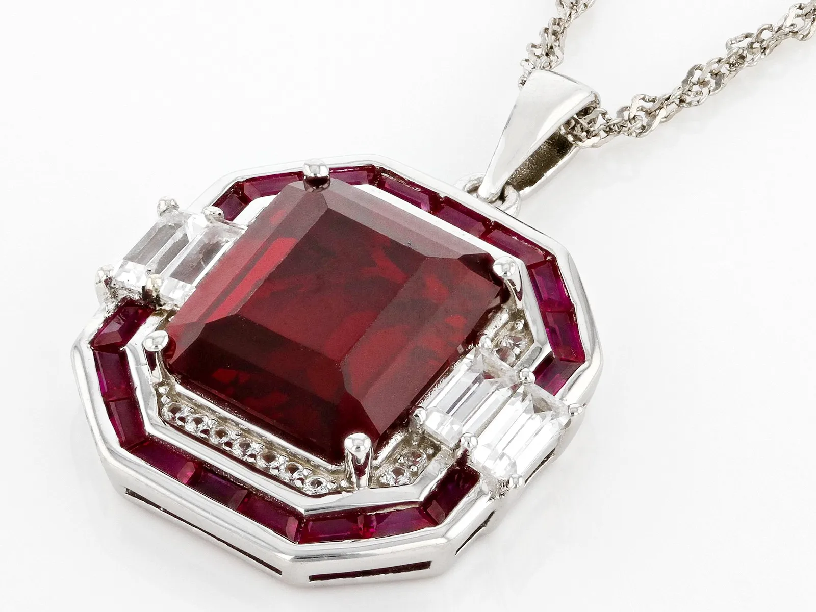 Red Lab Created Ruby Pendant With Chain,Rhodium Over 925 Sterling ...