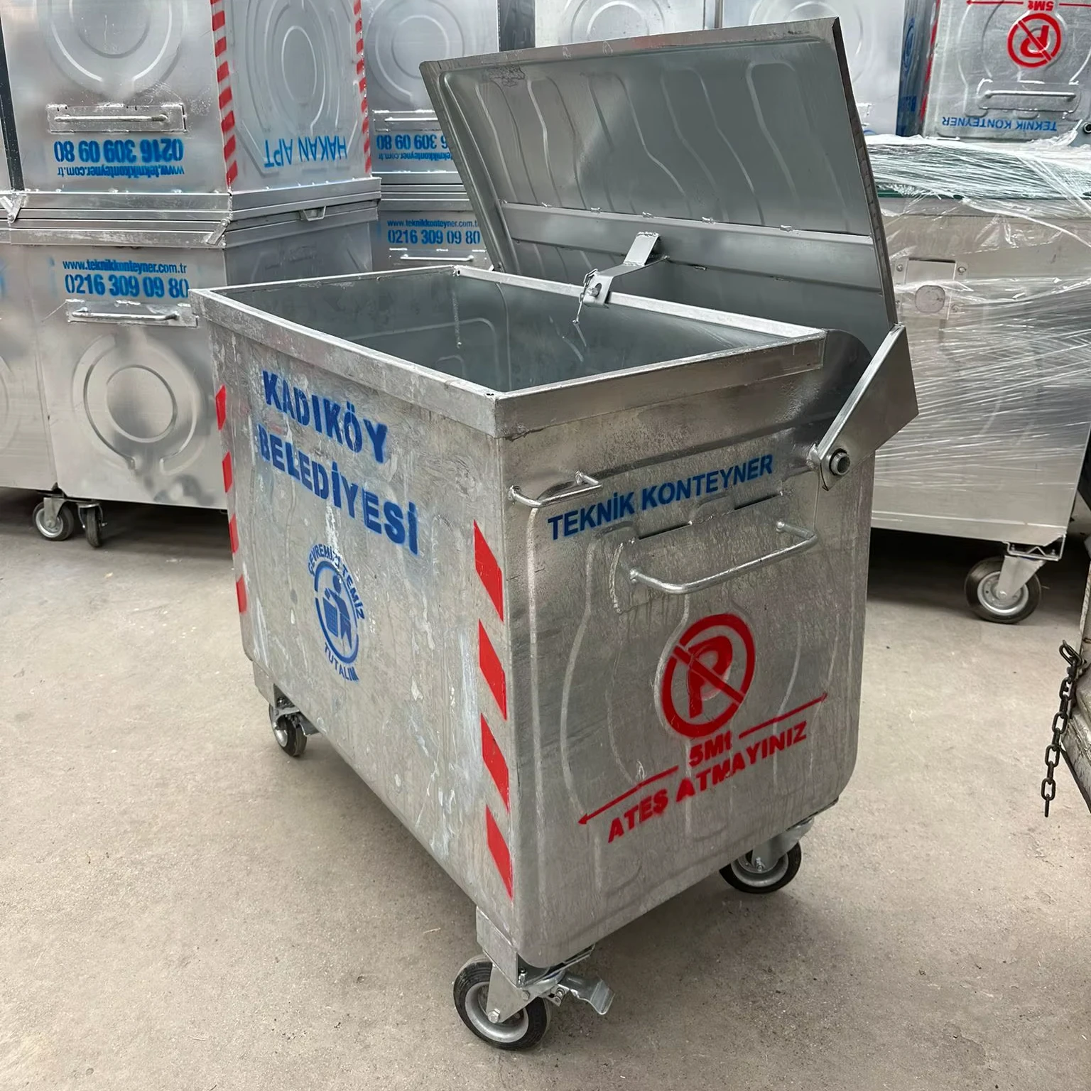Turkish Manufacturer 800L Metal Waste Container Hot Dip Galvanized 2mm ...