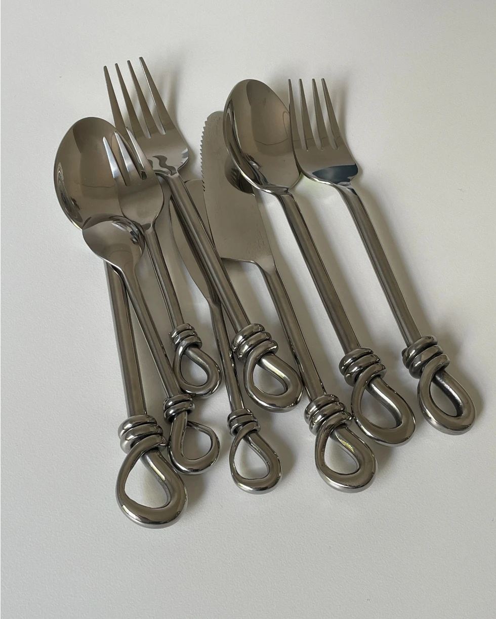 Simple Knot Head Handle Silver Metal Cutlery Set - Buy 7 Piece Simple ...