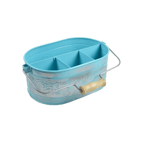 Galvanized Metal Caddy with 4 Compartments for Kitchen