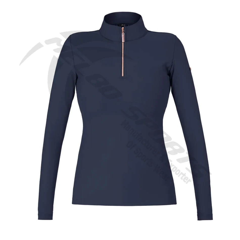 Quick Dry Women Horse Riding Base Layer Long Sleeve 1/4 Half Zipper ...