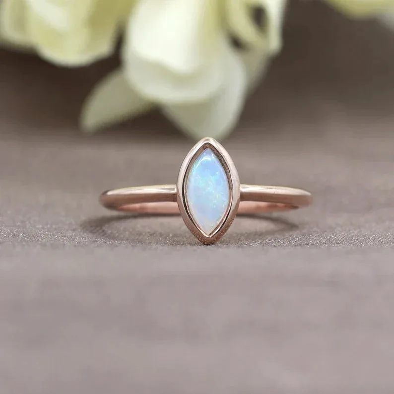 Ethiopian Opal Ring Minimalist Band Bezel Setting Solid 925 Sterling ...
