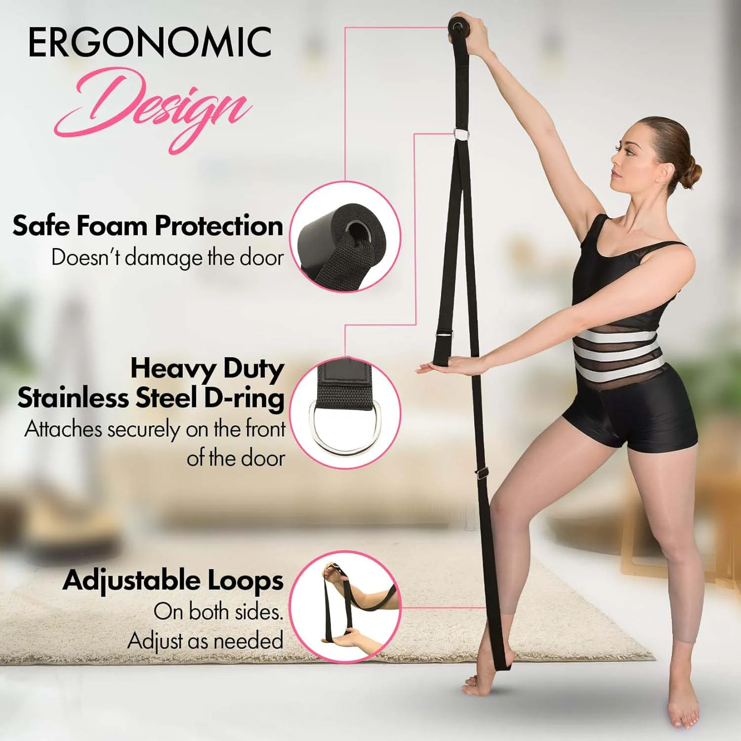 Stretching Strap with Door Anchor - Improve Leg Flexibility