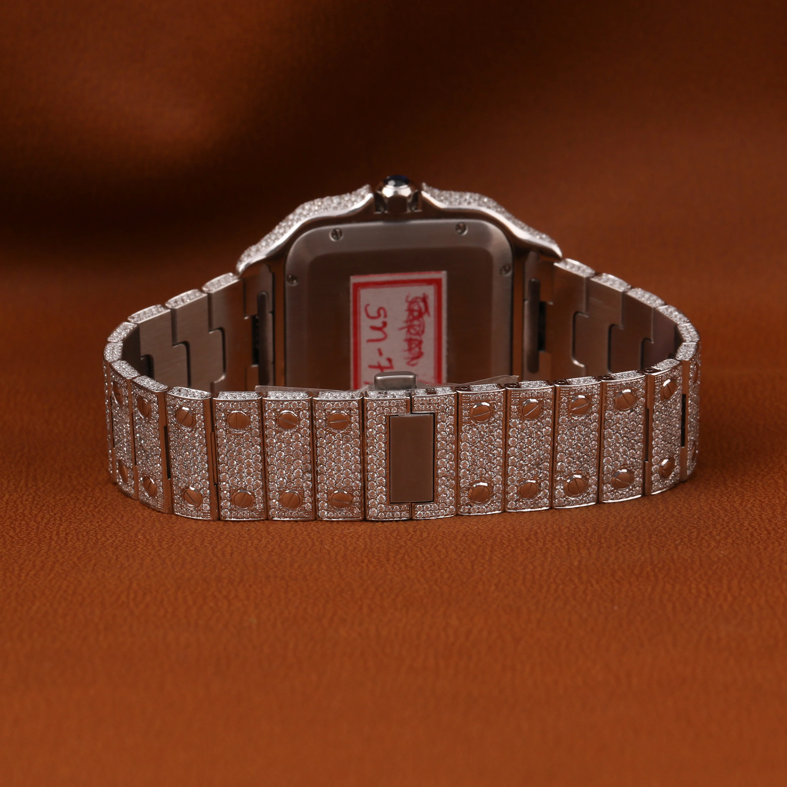 Antique Vintage Moissanite Studded Square Green Dial Iced Out Dual ...