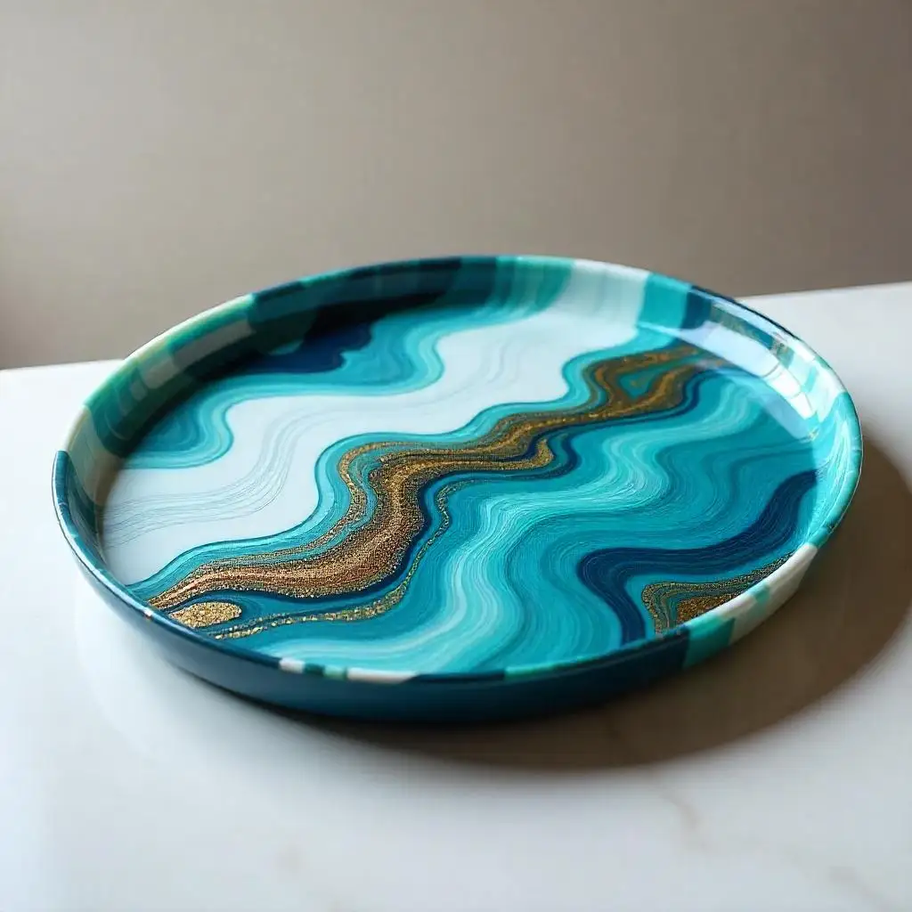 Artistic Blue and Gold Epoxy Resin Serving Tray with Geode Finish and ...