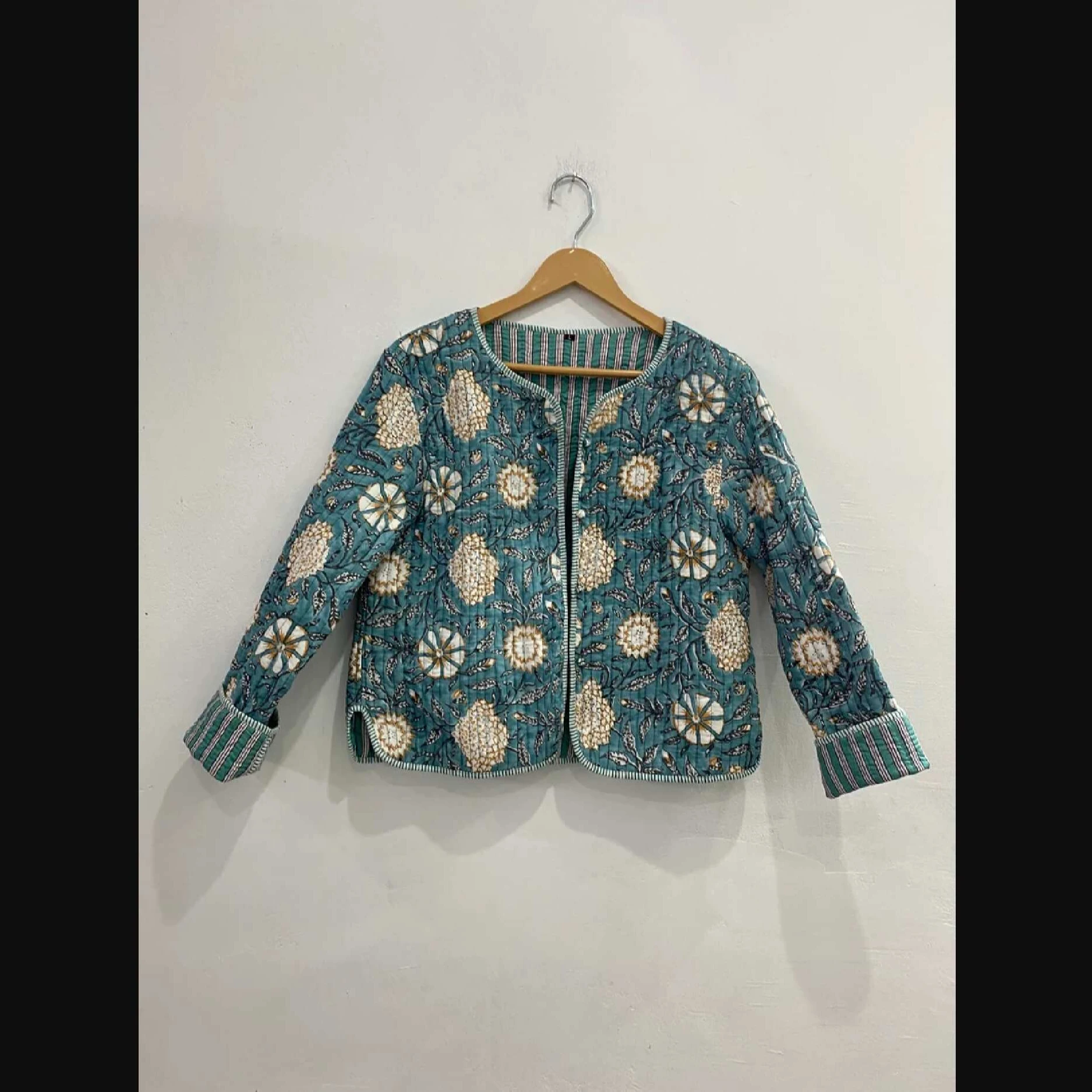 Indian Hand Quilted Kantha Jacket Hand Stitched Kantha Coat Hand Block ...