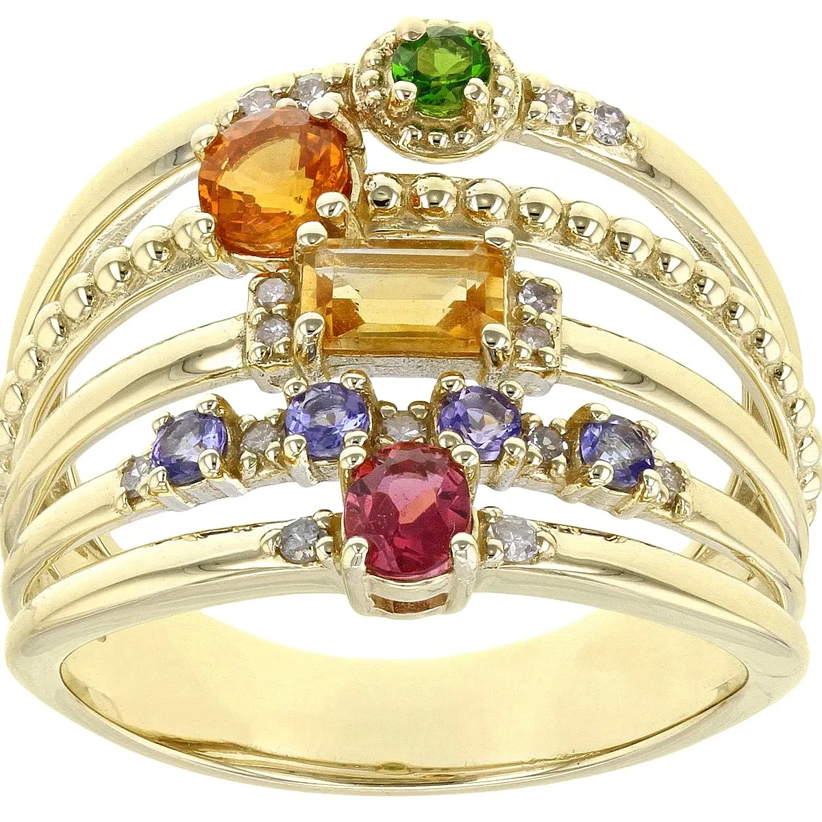 Radiant Allure: Multi-gemstone Ring In 10k Yellow Gold | A Captivating ...