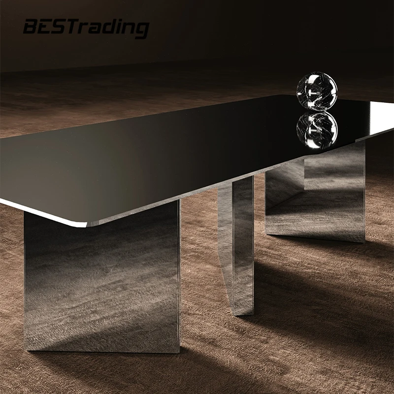 Modern Luxury Design Mirror Metal Black Dining Table Modern 304 ...