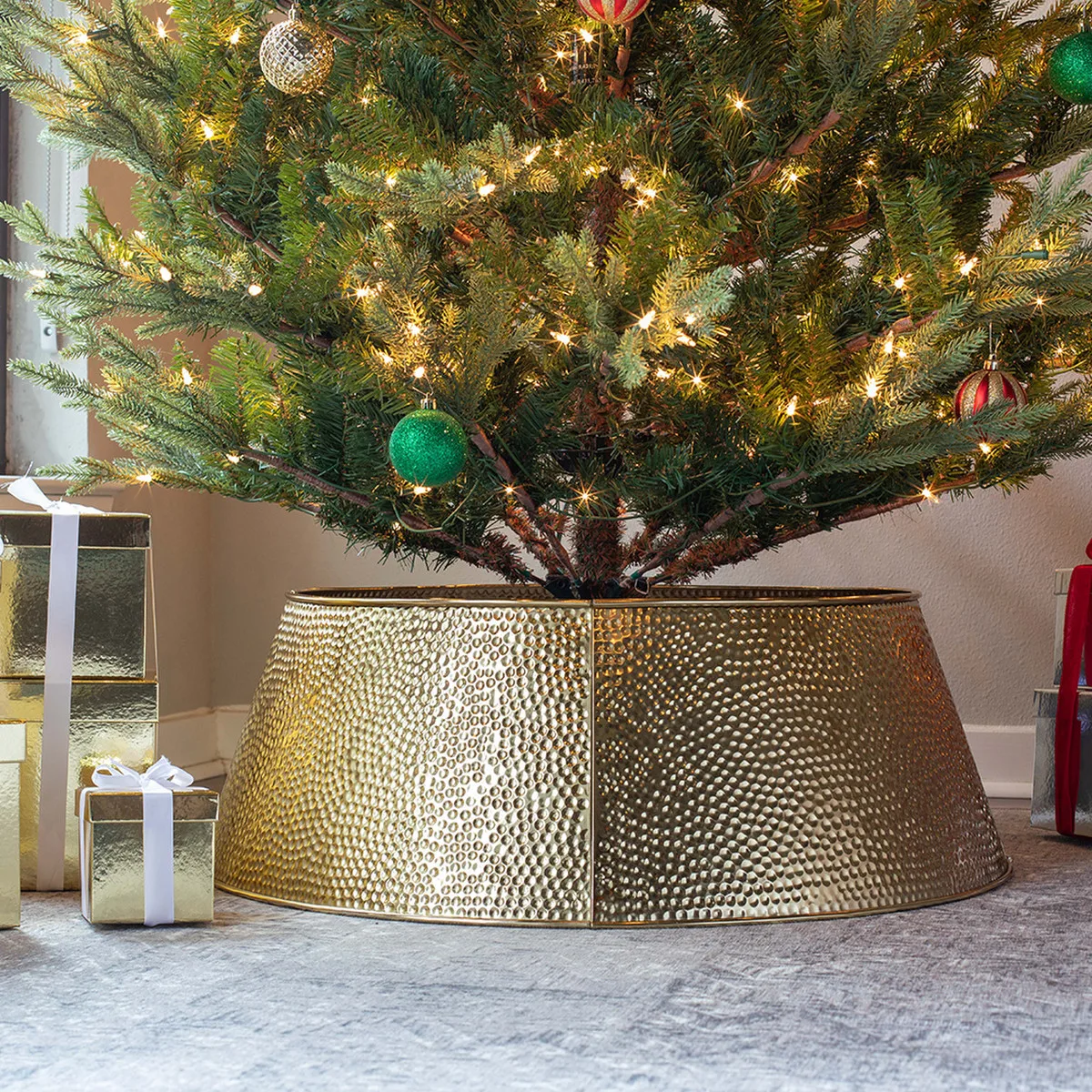 4 Panel Gold Plated Metal Christmas Tree Collar In Hammered Design New ...